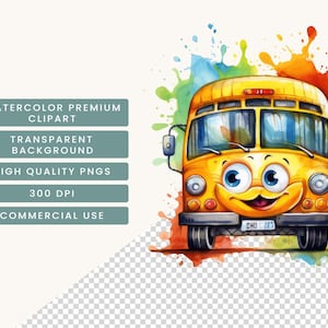 Watercolor Funny Faces School Bus Clipart Bundle (digital Download) - Etsy