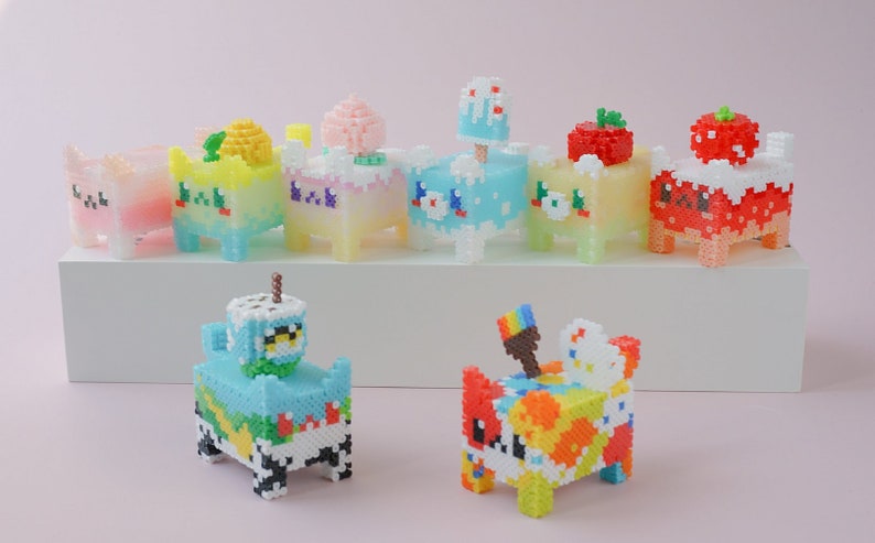 8 Cute Pixel Box Cat Set 3D Perler Bead Patterns Digital Instant ...