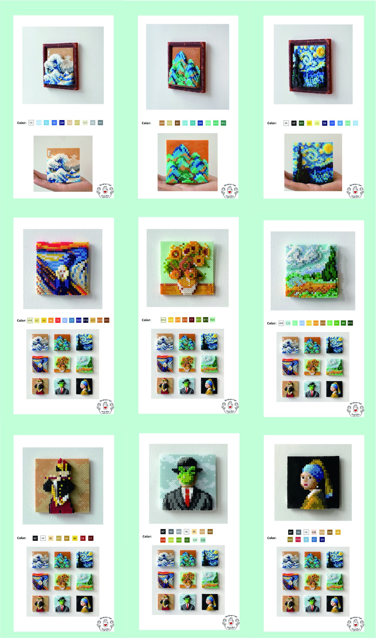 3D Perler Bead Pattern Famous Paintings Series Total 9 - Etsy Canada