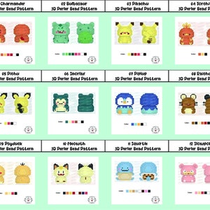 12 Little Cute Pocket Monster Characters 3D Perler Bead Pattern Digital ...