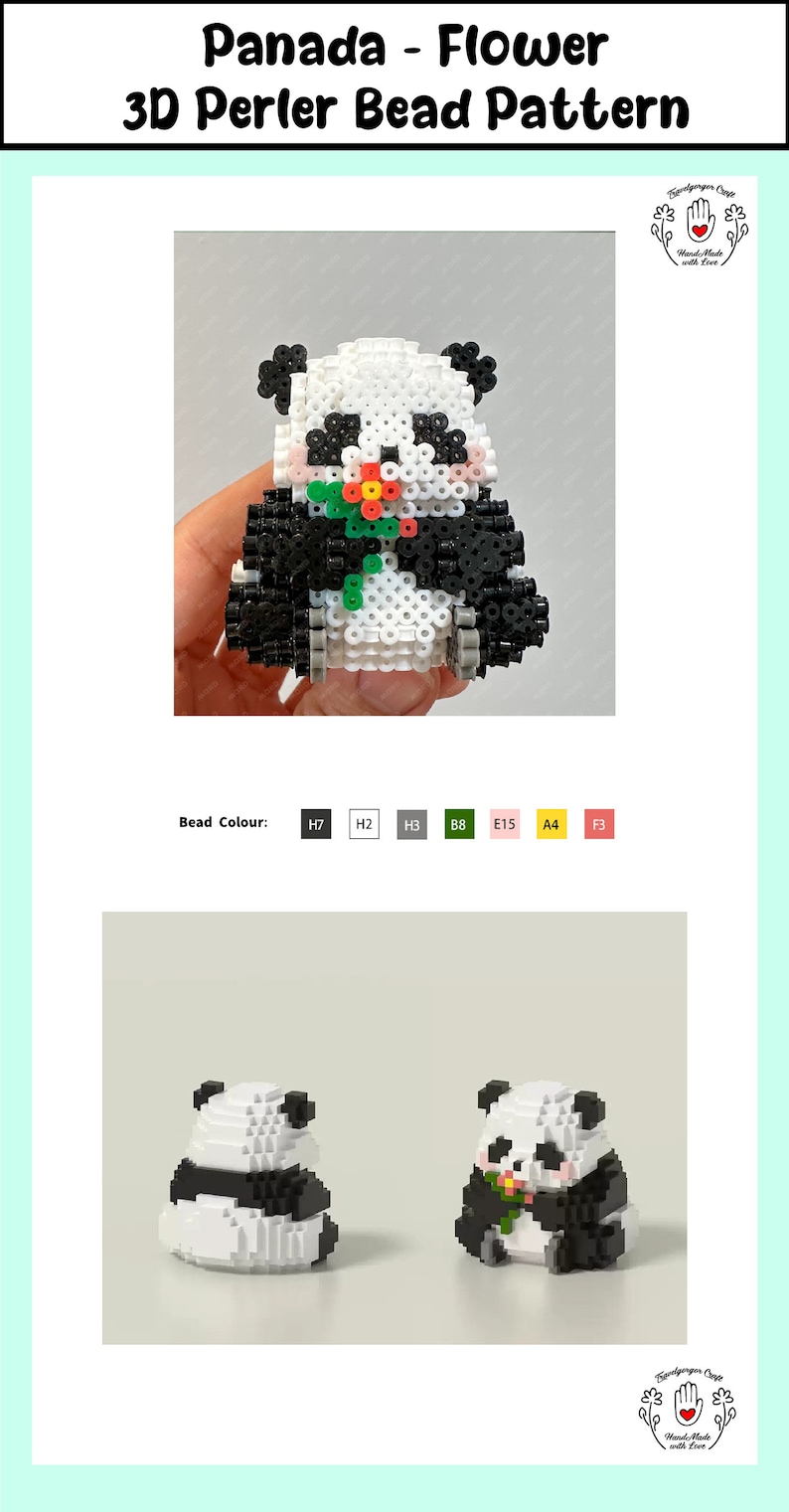 Set of 3 Panda 3D Perler Bead Pattern Digital Instant Download English ...