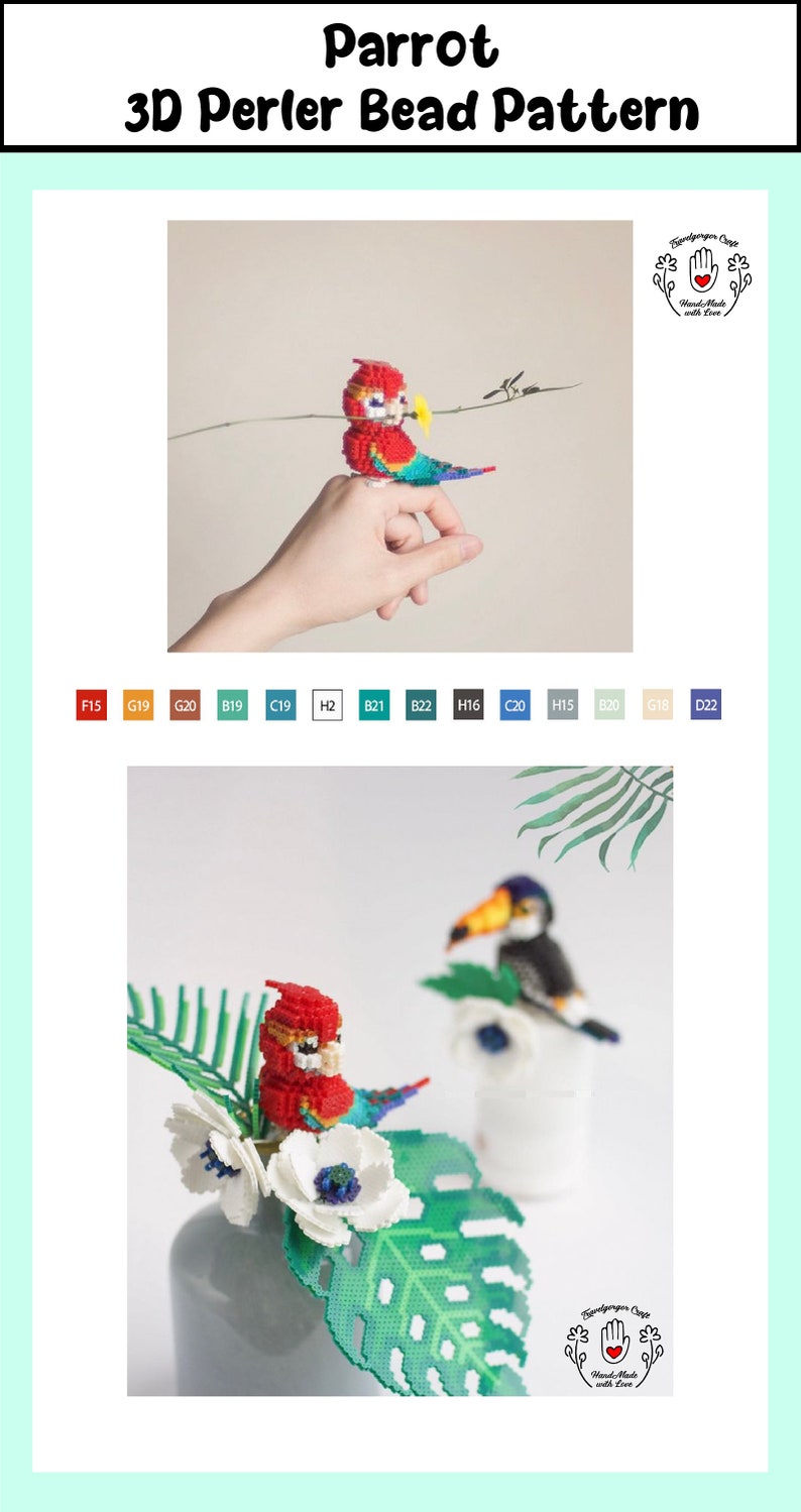 Birds Parrot 3D Perler Bead Pattern English Guidances Tutorials Digital ...