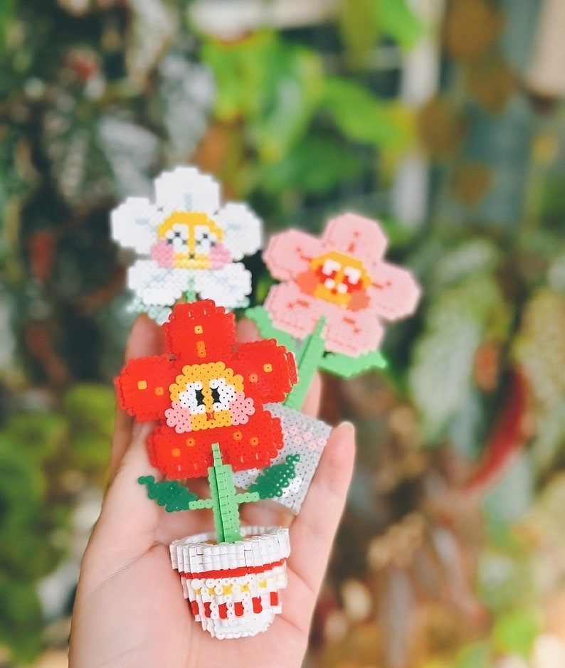 Three Flower Plants 3D Perler Bead Patterns Tutotial Instant - Etsy