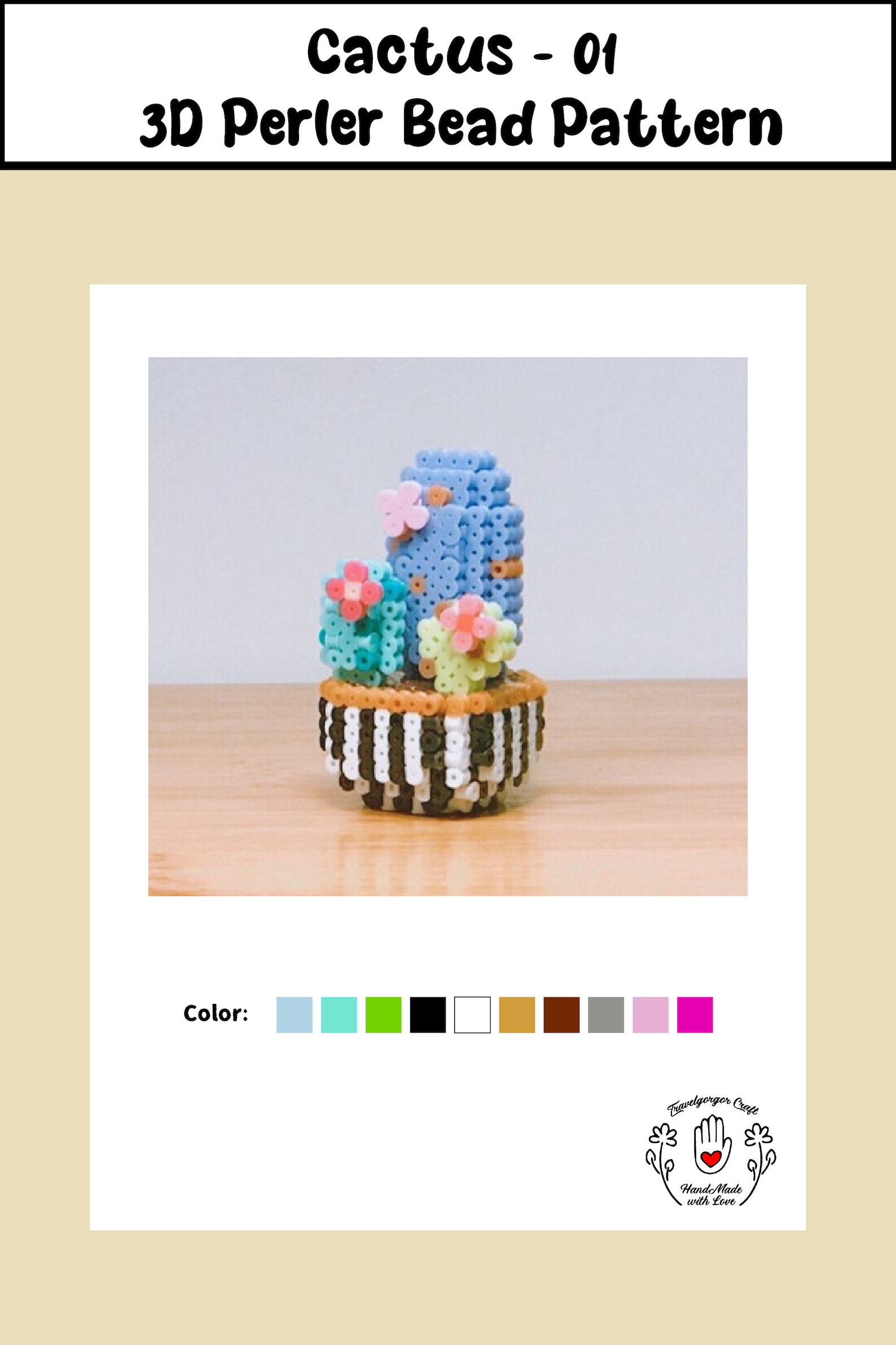 Mini Cactus Plants 3D Perler Bead Pattern Set of 6 Digital Download ...