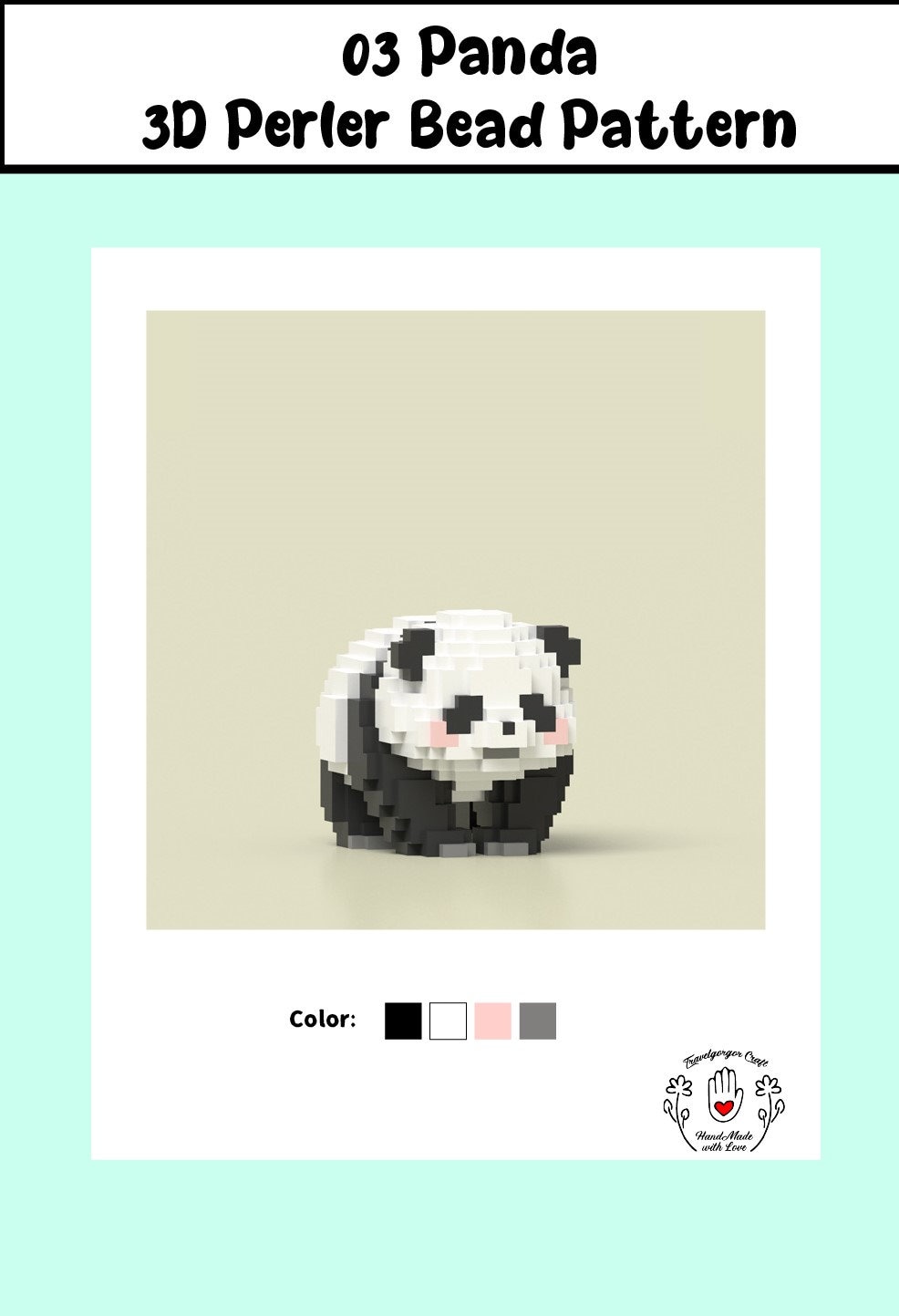 Cute Panda 3D Perler Bead Pattern English Guidances Digital - Etsy ...
