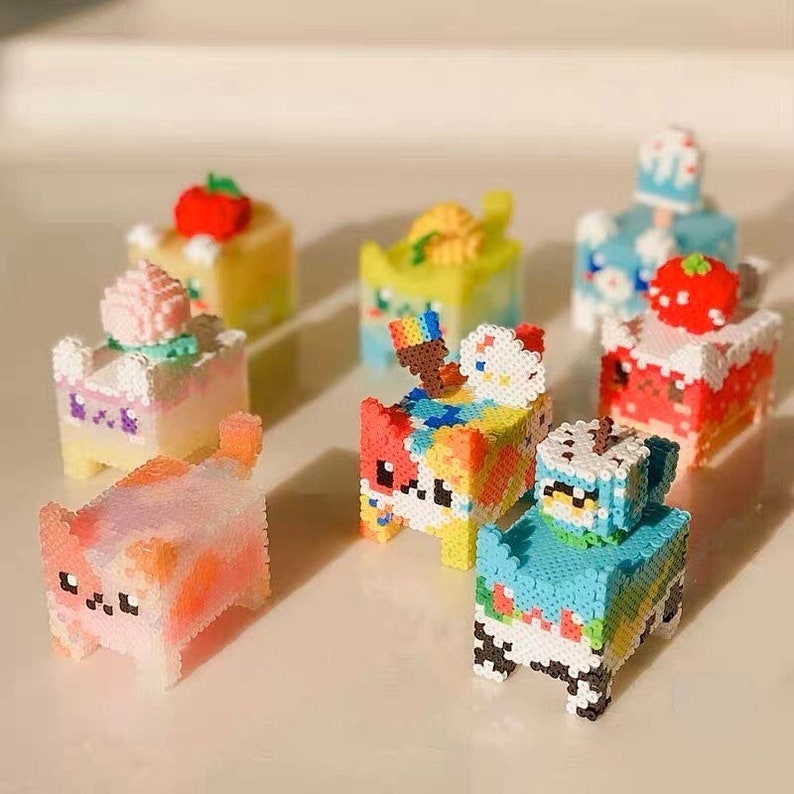 8 Cute Pixel Box Cat Set 3D Perler Bead Patterns Digital Instant ...
