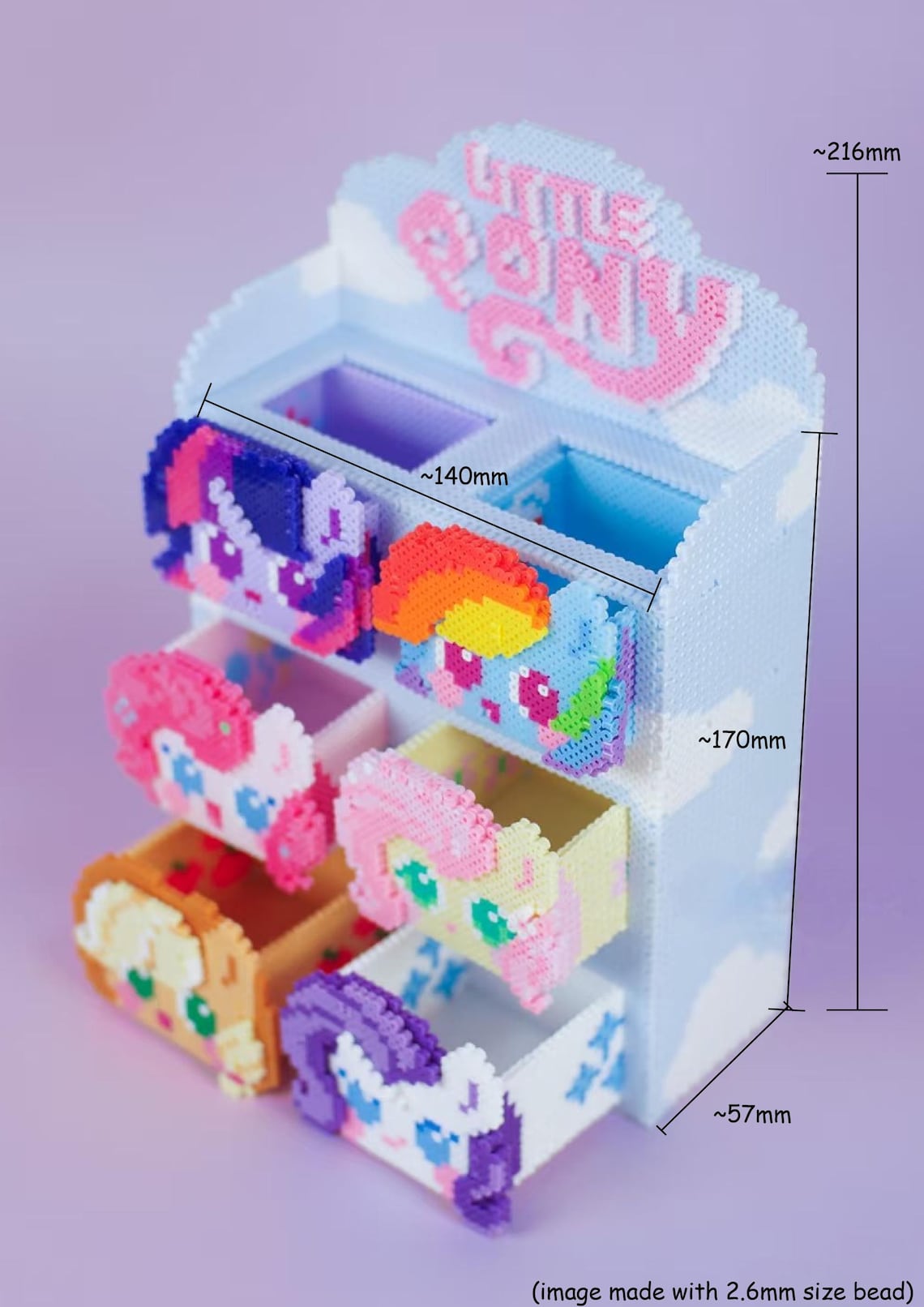 My Little Pony Themed Mini Desktop Organizer Drawer 3D Perler Bead ...