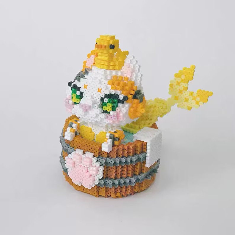 4 Cute Mermaid Cats 3D Perler Bead Digital Pattern With English ...