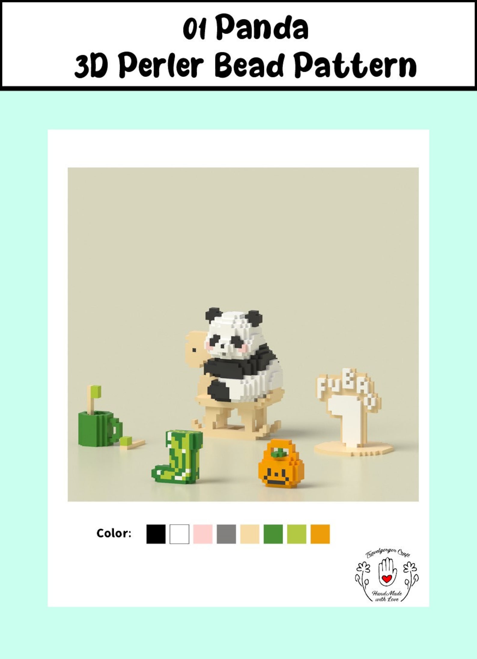 Cute Panda 3D Perler Bead Pattern English Guidances Digital - Etsy