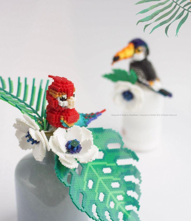 Birds Parrot 3D Perler Bead Pattern English Guidances Tutorials Digital ...