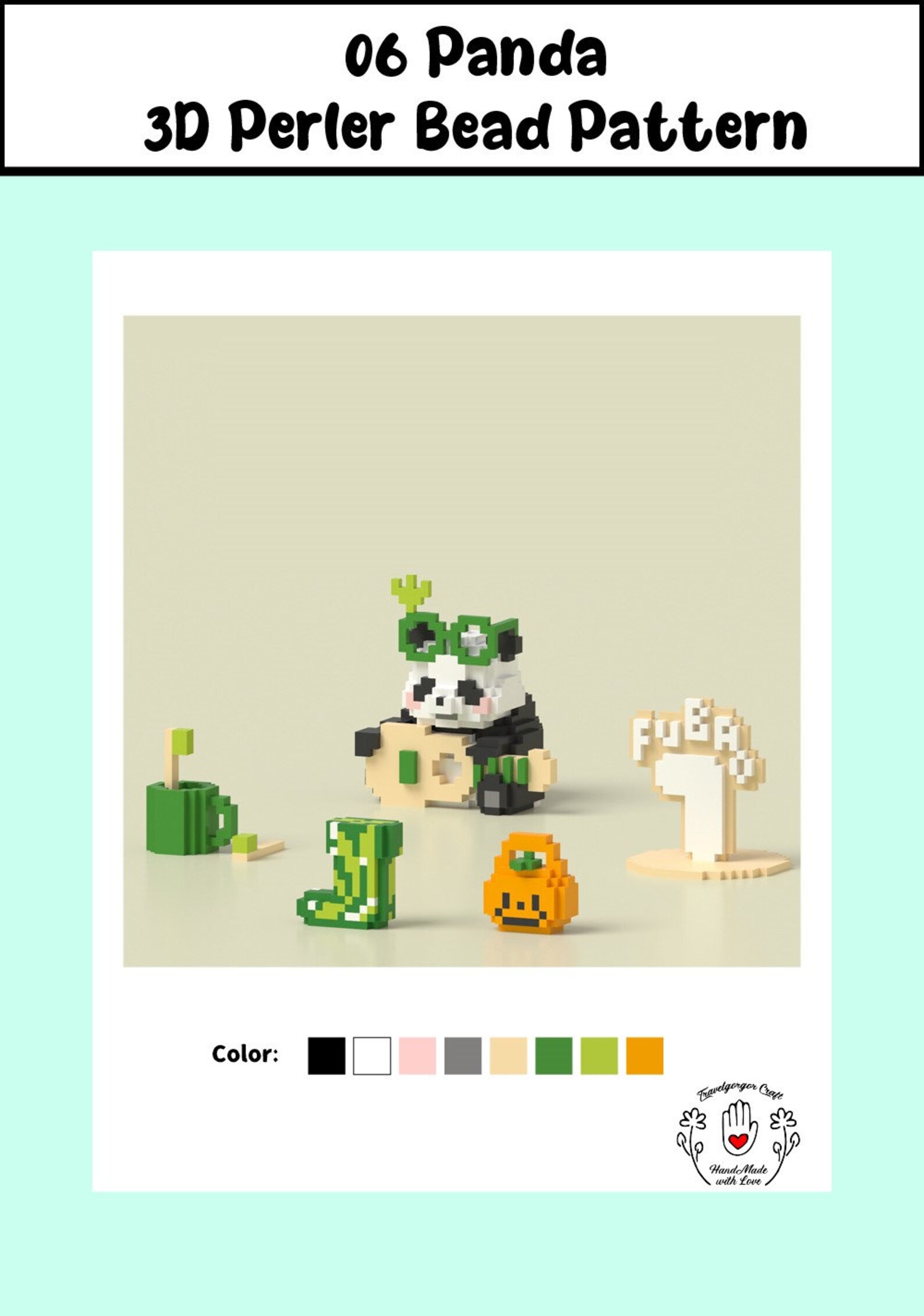 Cute Panda 3D Perler Bead Pattern English Guidances Digital - Etsy