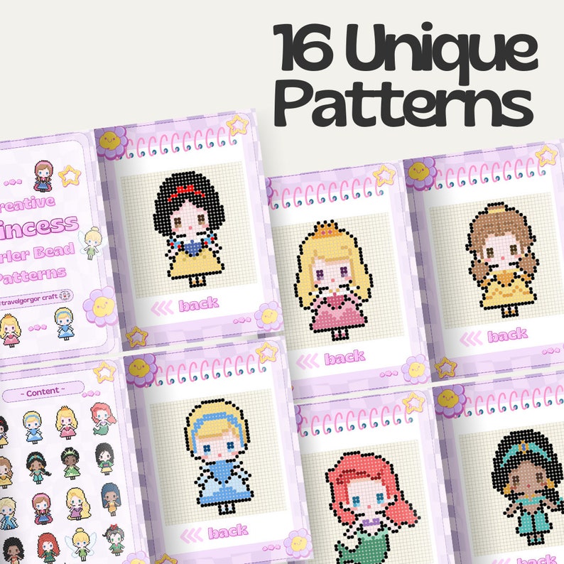 Princesses Perler Bead Patterns Digital Stickers Kids Craft Template ...