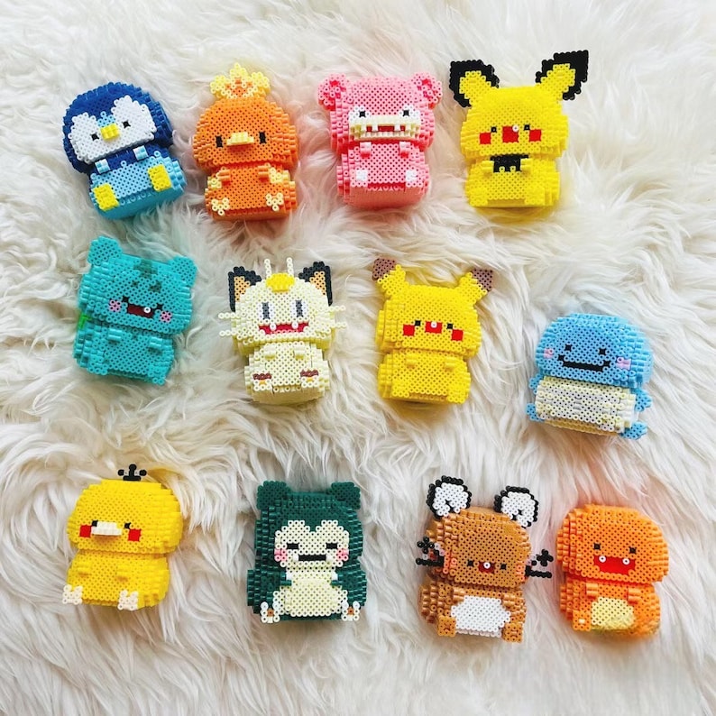 12 Little Cute Pocket Monster Characters 3D Perler Bead Pattern Digital ...