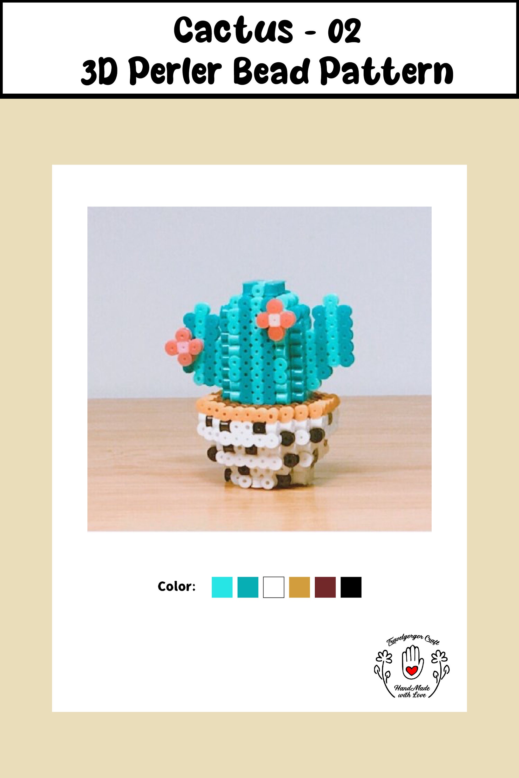 Mini Cactus Plants 3D Perler Bead Pattern Set of 6 Digital Download ...