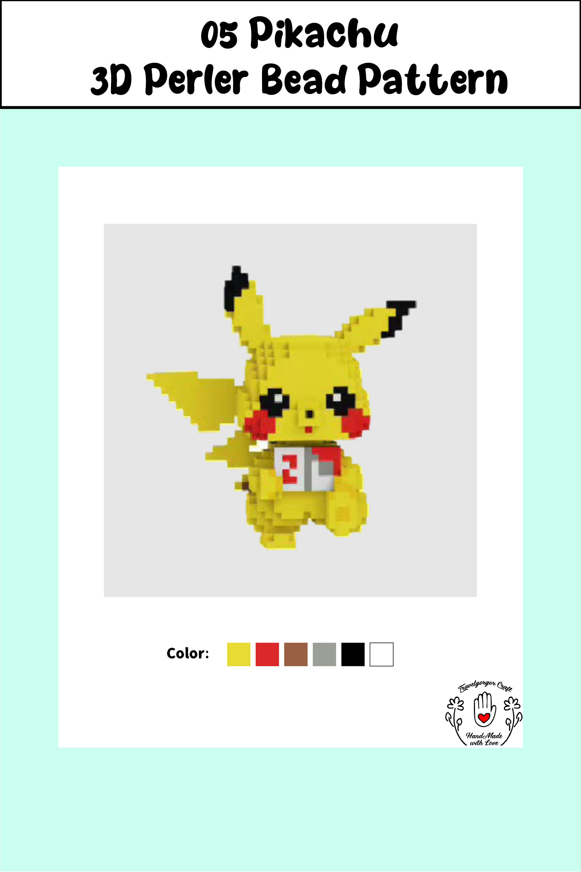 Pikachu 3D Perler Bead Pattern Digital Download - Etsy