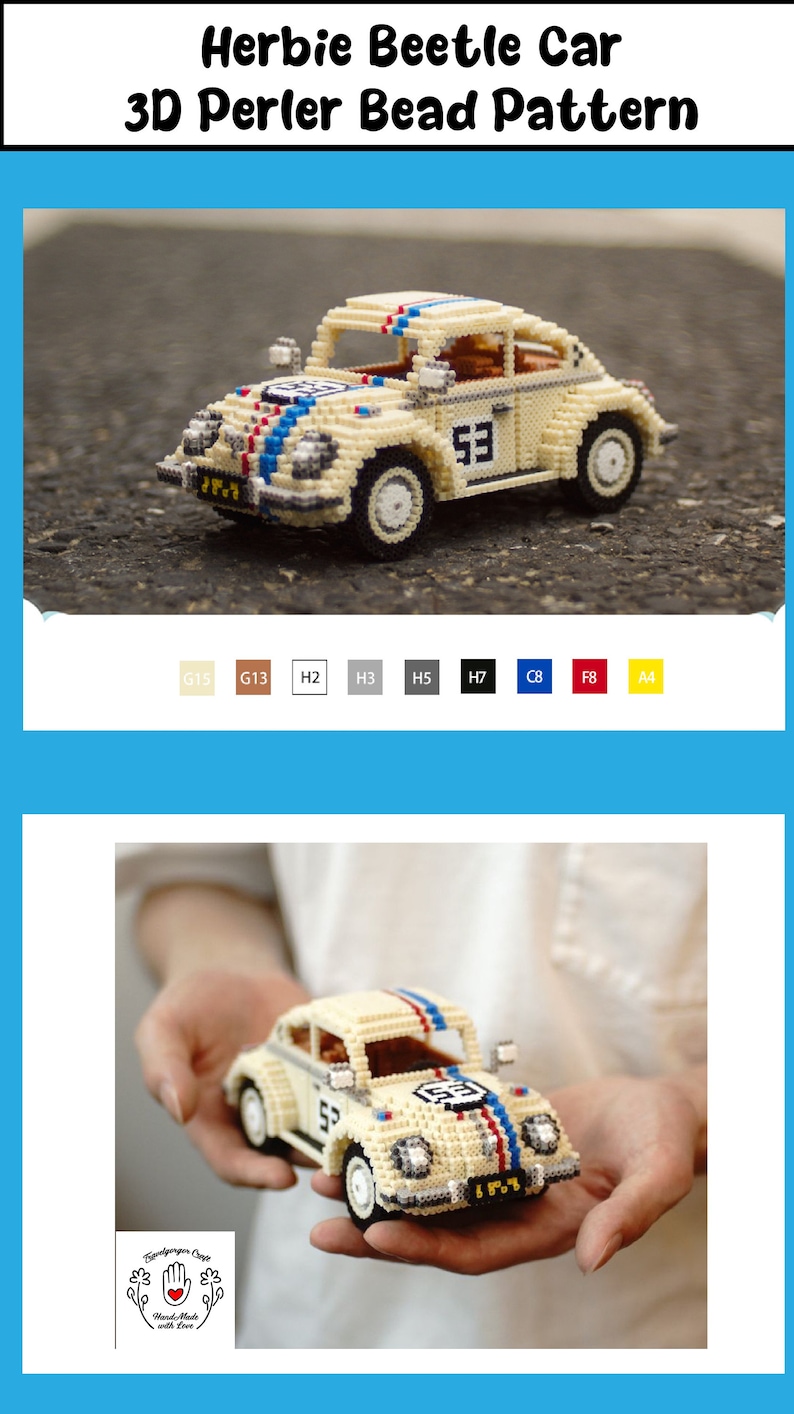 Herbie Beetle Car 3D Perler Bead Patterns Digital Instant - Etsy