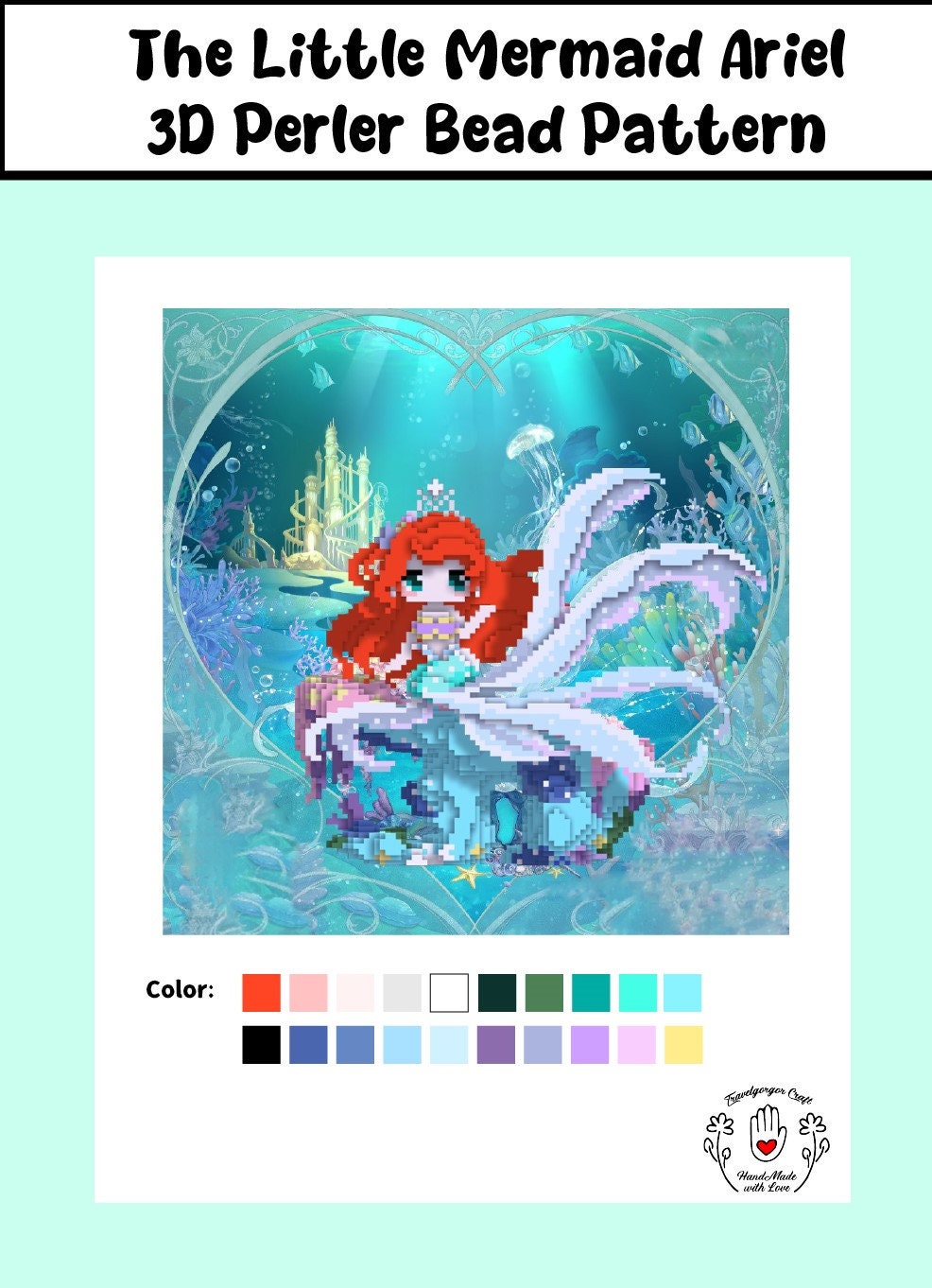 La Sirenita 3D Perler Bead Pattern Descarga instantánea - Etsy México