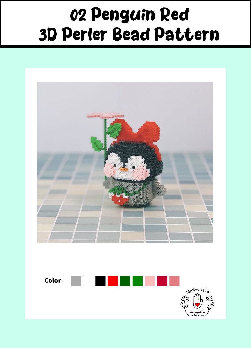 3D Perler Bead Penguin Pattern, Kawaii Fruit & Frog Designs (digital ...