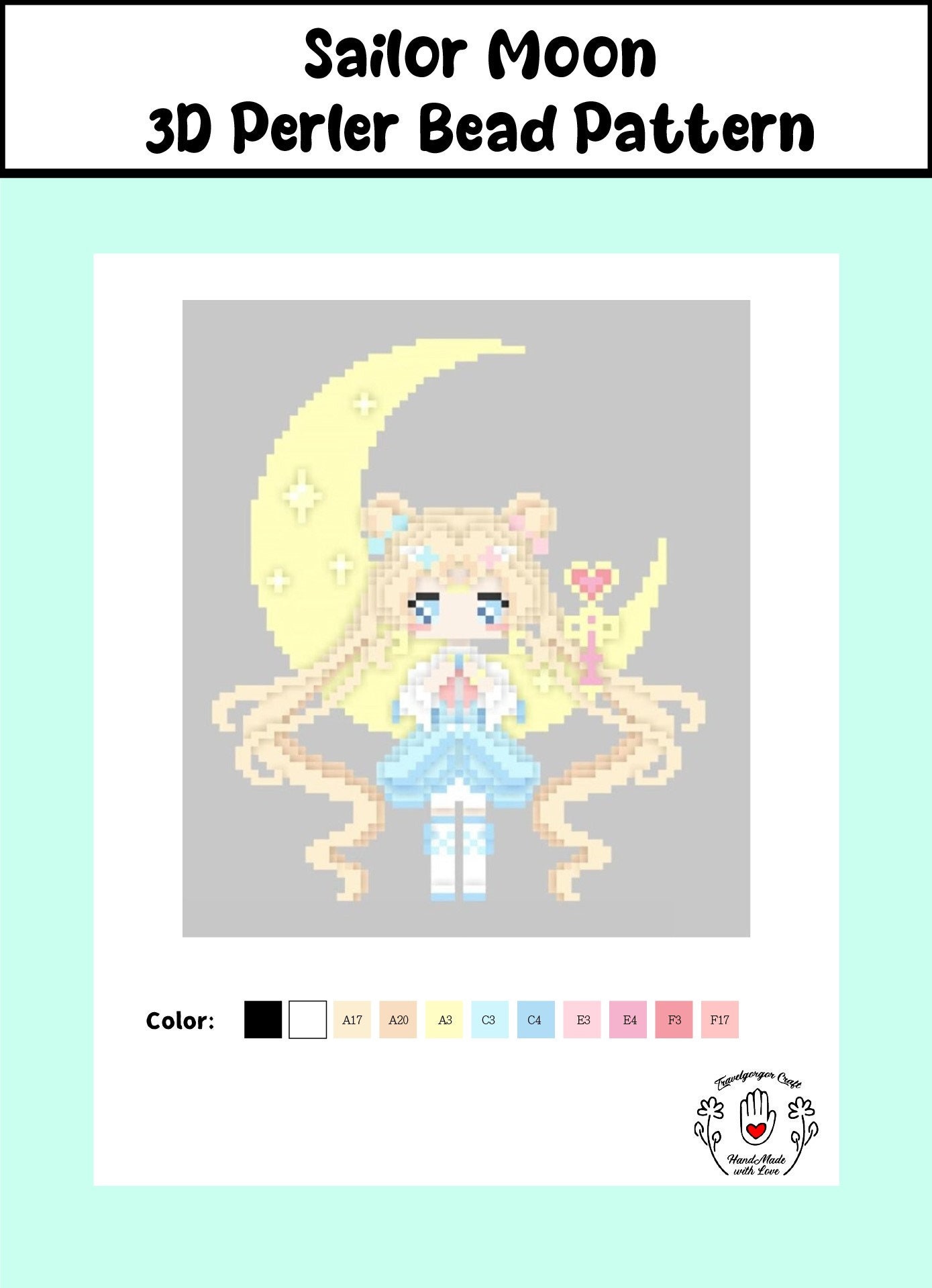 Pretty Magical Guardian Girl Moon 3D Perler Bead Pattern - Etsy