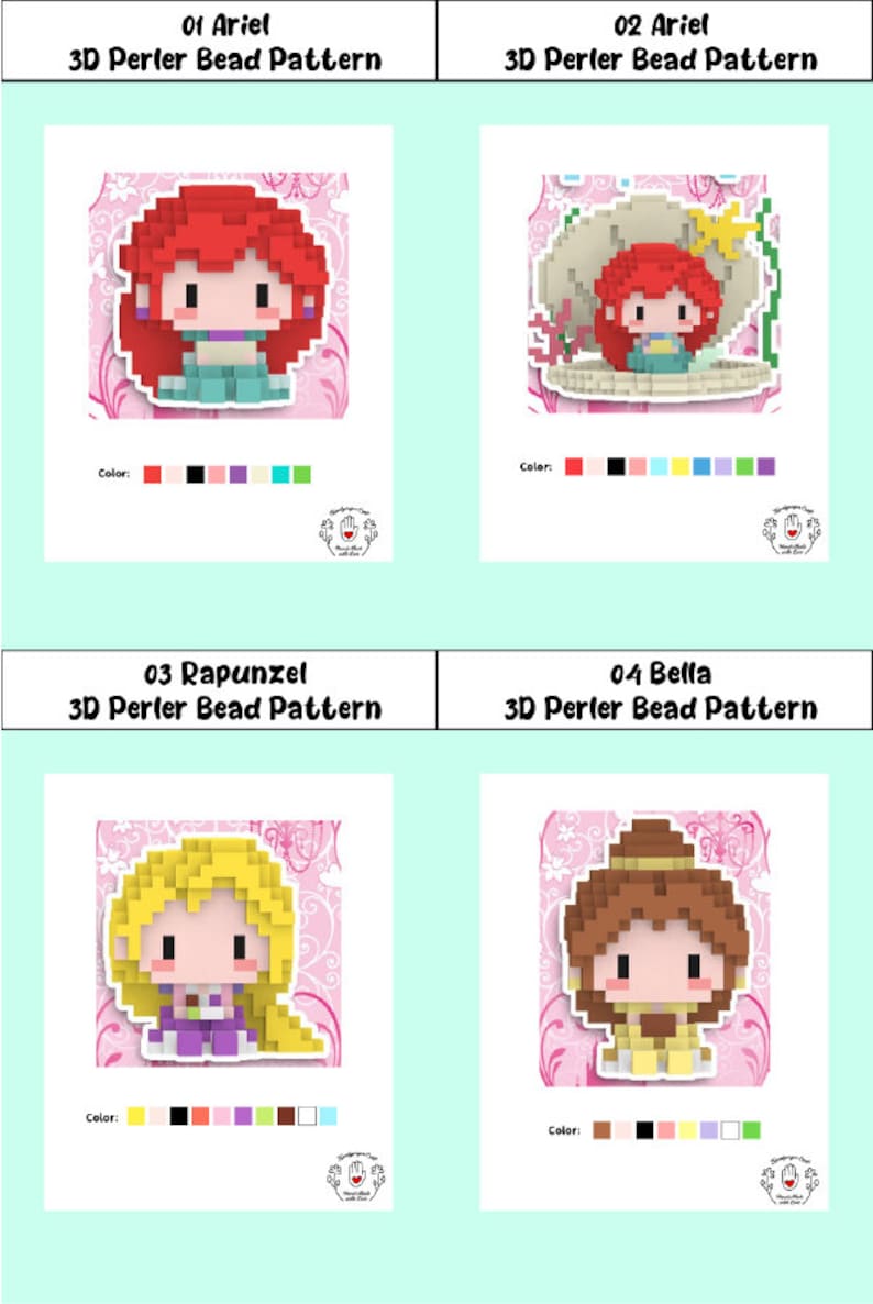 Cute Mini Princess 3D Perler Bead Pattern Digital Download EASY - Etsy