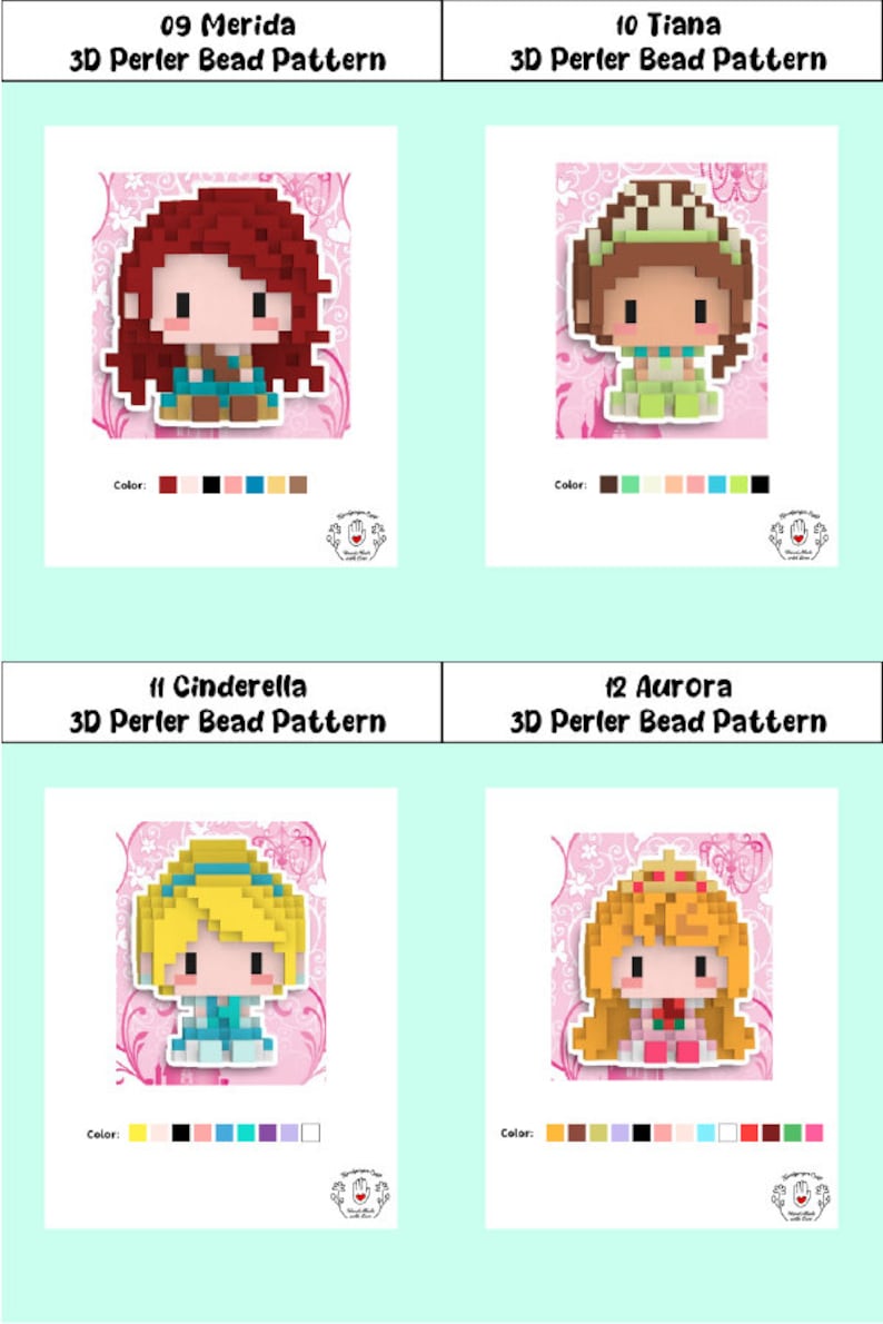Cute Mini Princess 3D Perler Bead Pattern Digital Download - Etsy