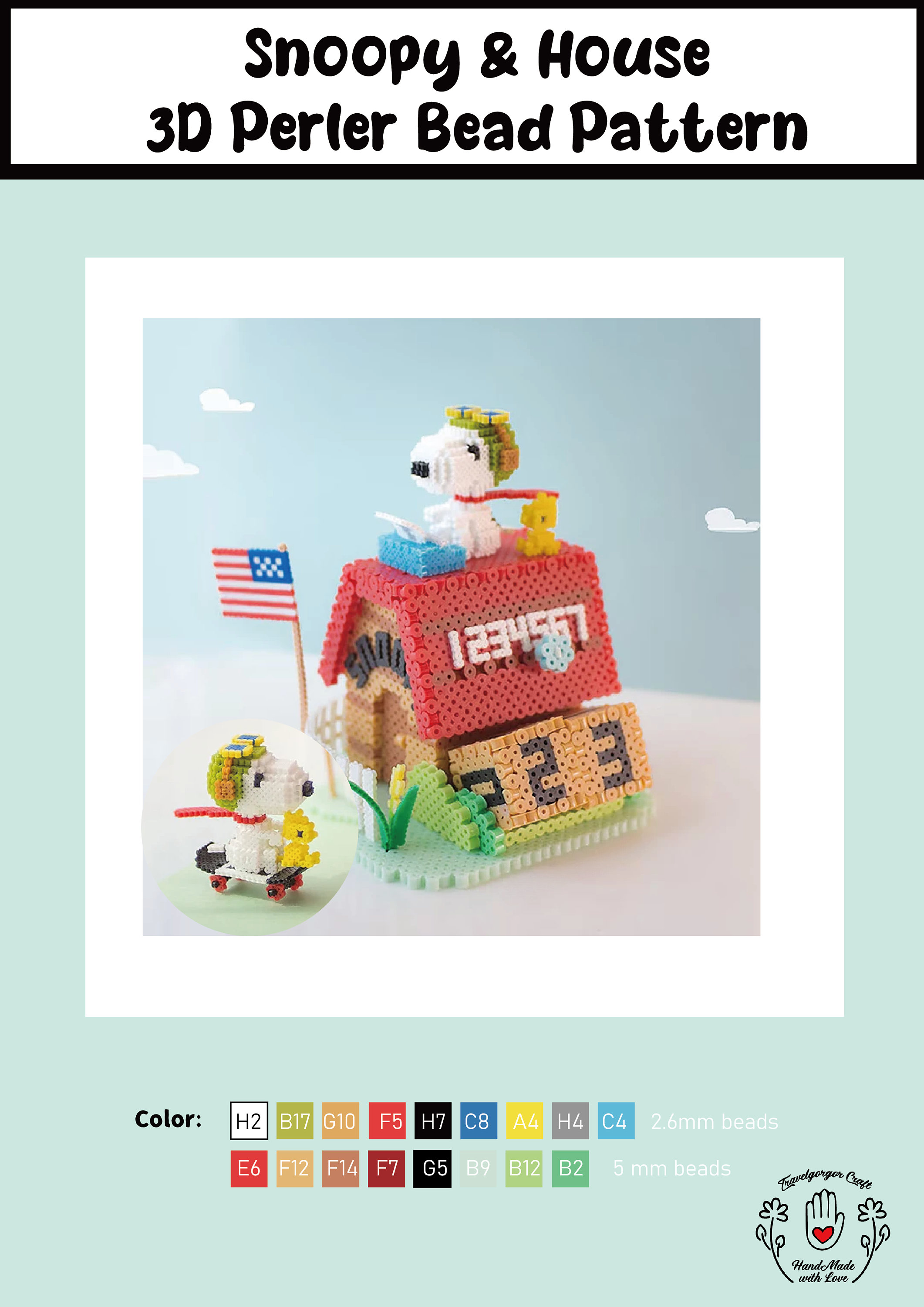Snoopy and House Perler Bead 3D Perpetual Calendar Pattern (digital ...