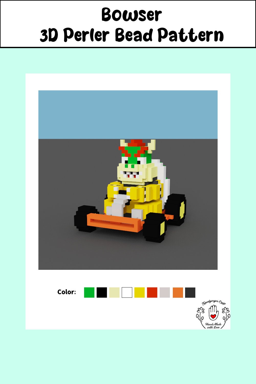 Super Mario Kart Bowser Peach 3D Perler Bead Pattern Digital Instant ...
