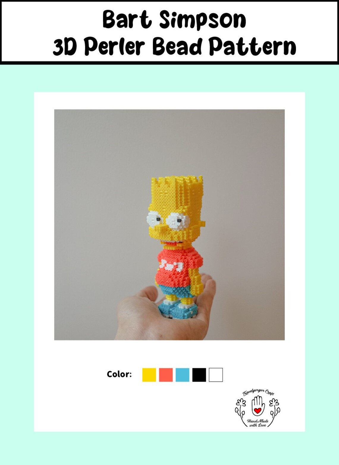 Bart Simpson 3D Perler Bead Patterns Digital Instant Download English ...