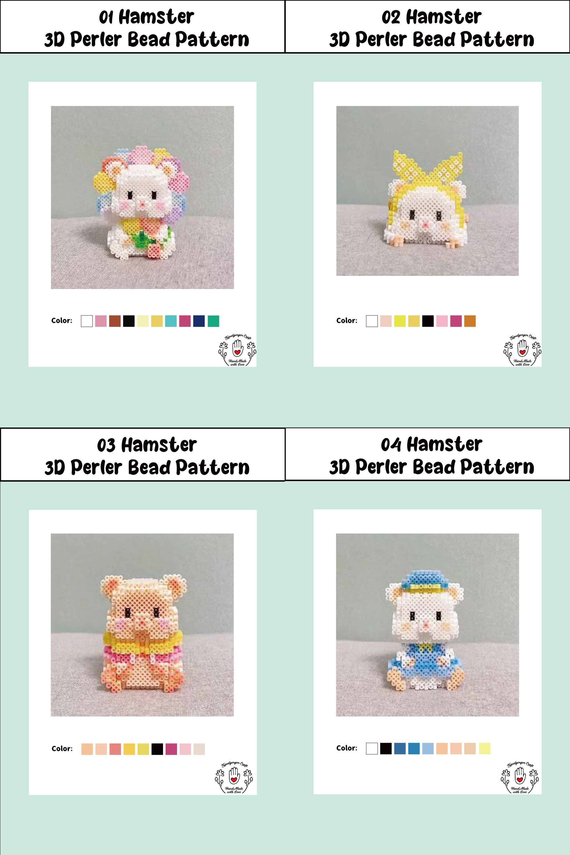 9 Cute Hamsters Little Mouse 3D Perler Bead Digital Pattern - Etsy