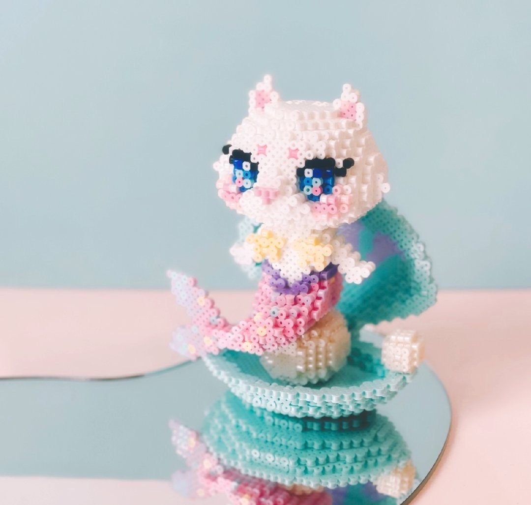 4 Cute Mermaid Cats 3D Perler Bead Digital Pattern With English ...