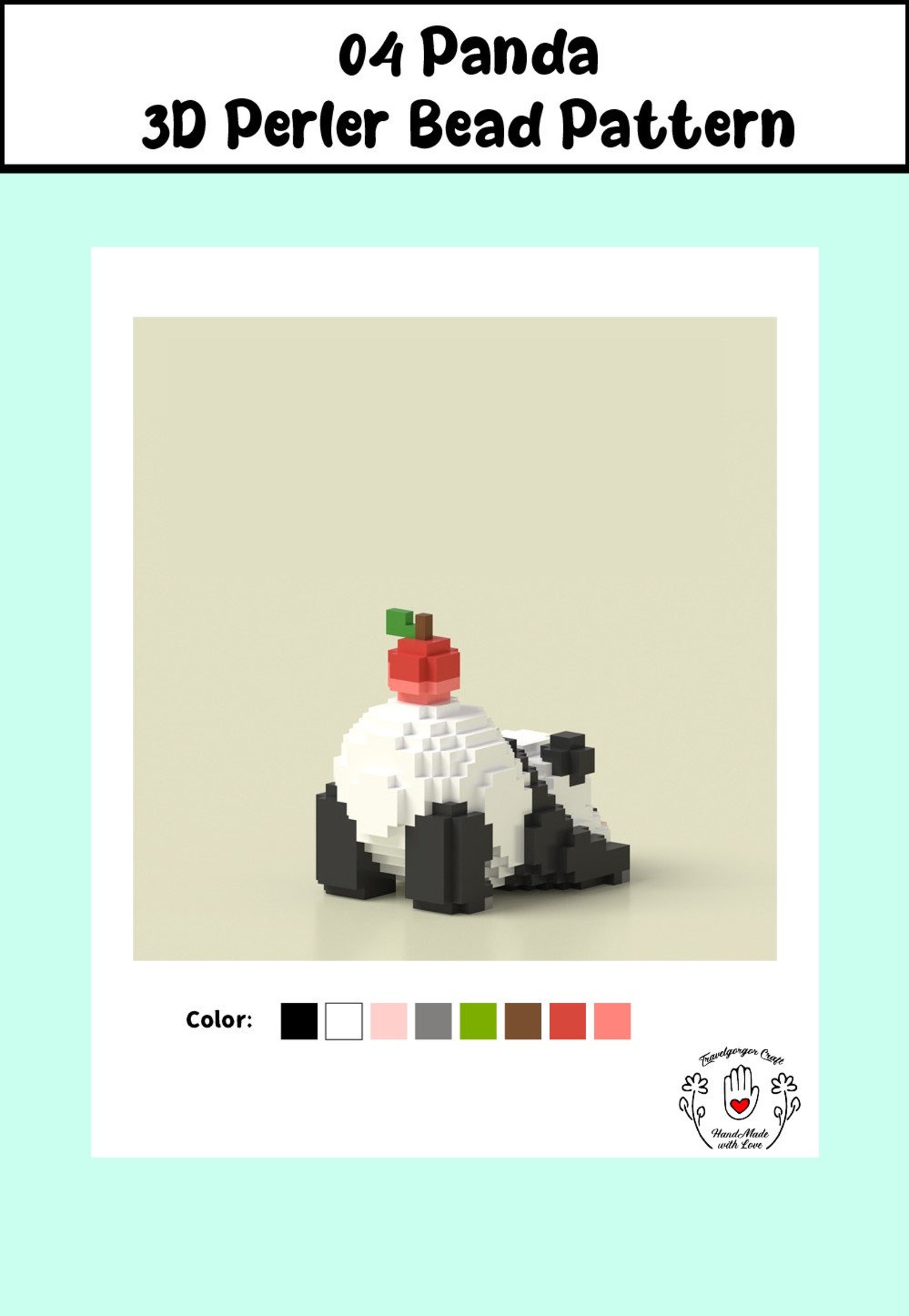 Cute Panda 3D Perler Bead Pattern English Guidances Digital - Etsy