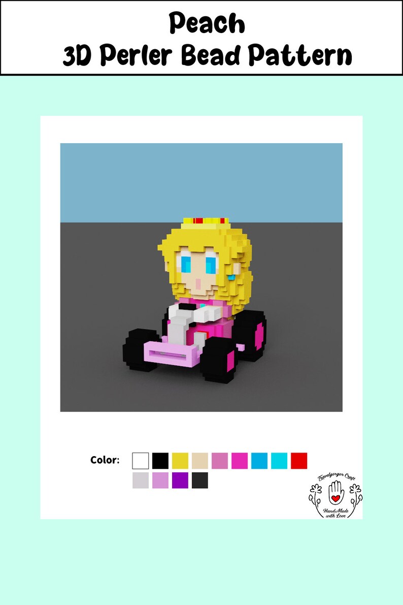 Super Mario Kart Bowser Peach 3D Perler Bead Pattern Digital Instant ...