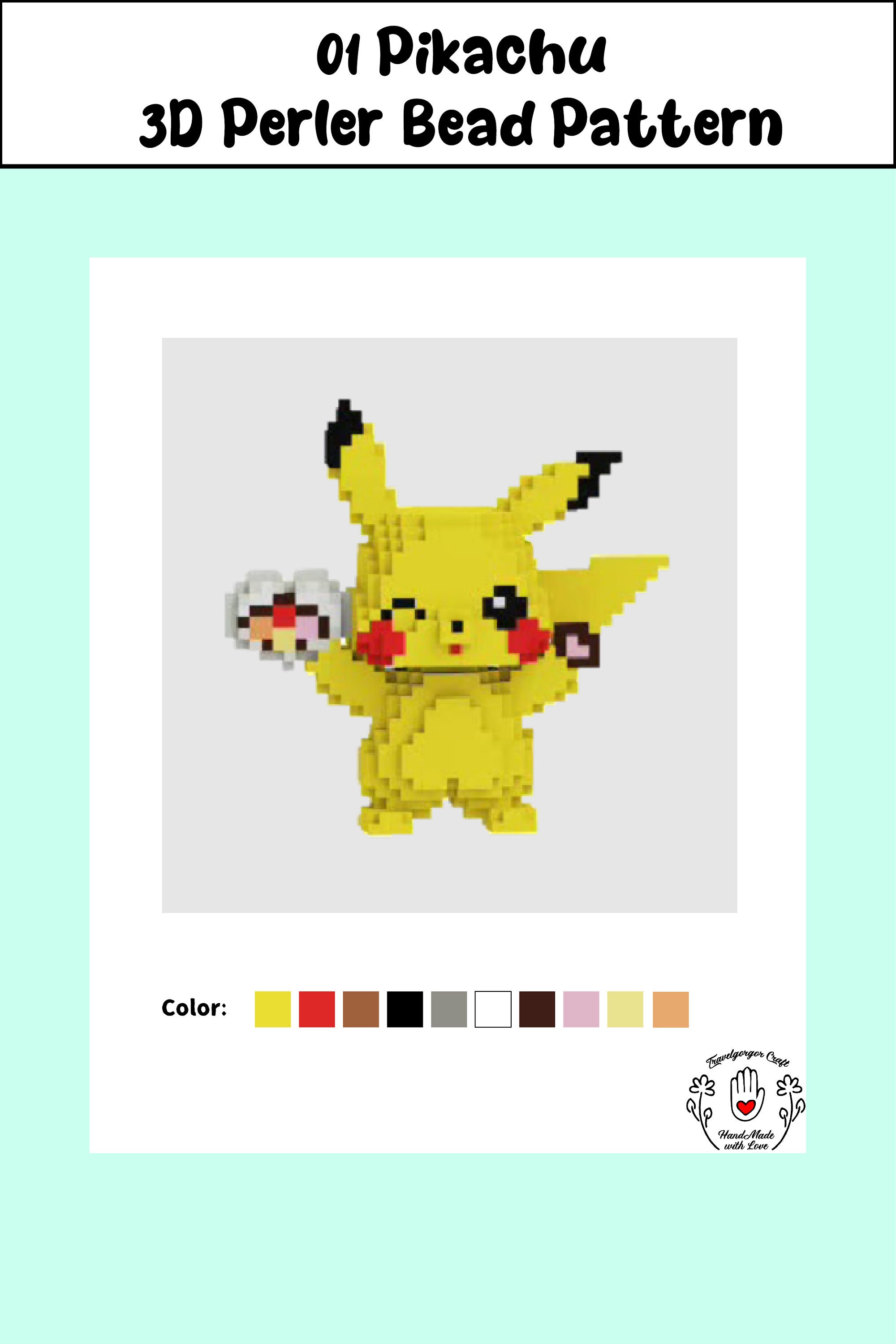 Pikachu 3D Perler Bead Pattern Digital Download - Etsy