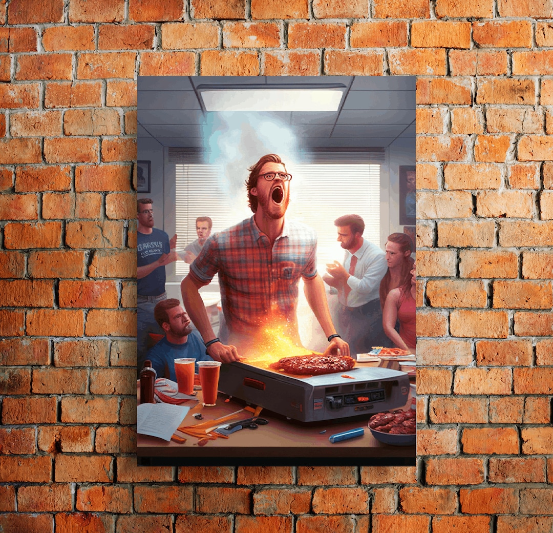 The Office BBQ - Digital Art Print Download - Man Bbqing in Office ...