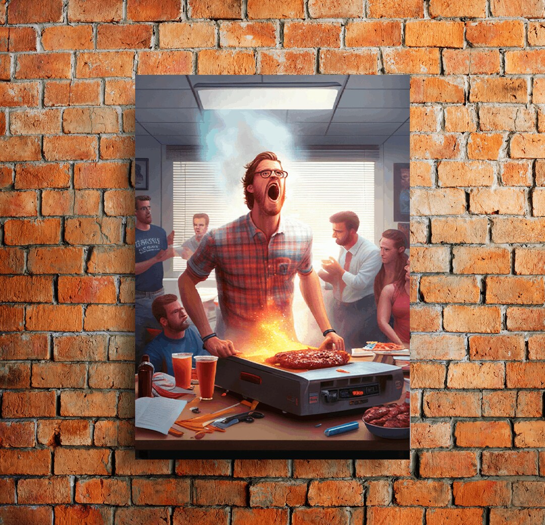 Hilarious Office BBQ Scene Vertical Poster High Quality Print for Home ...