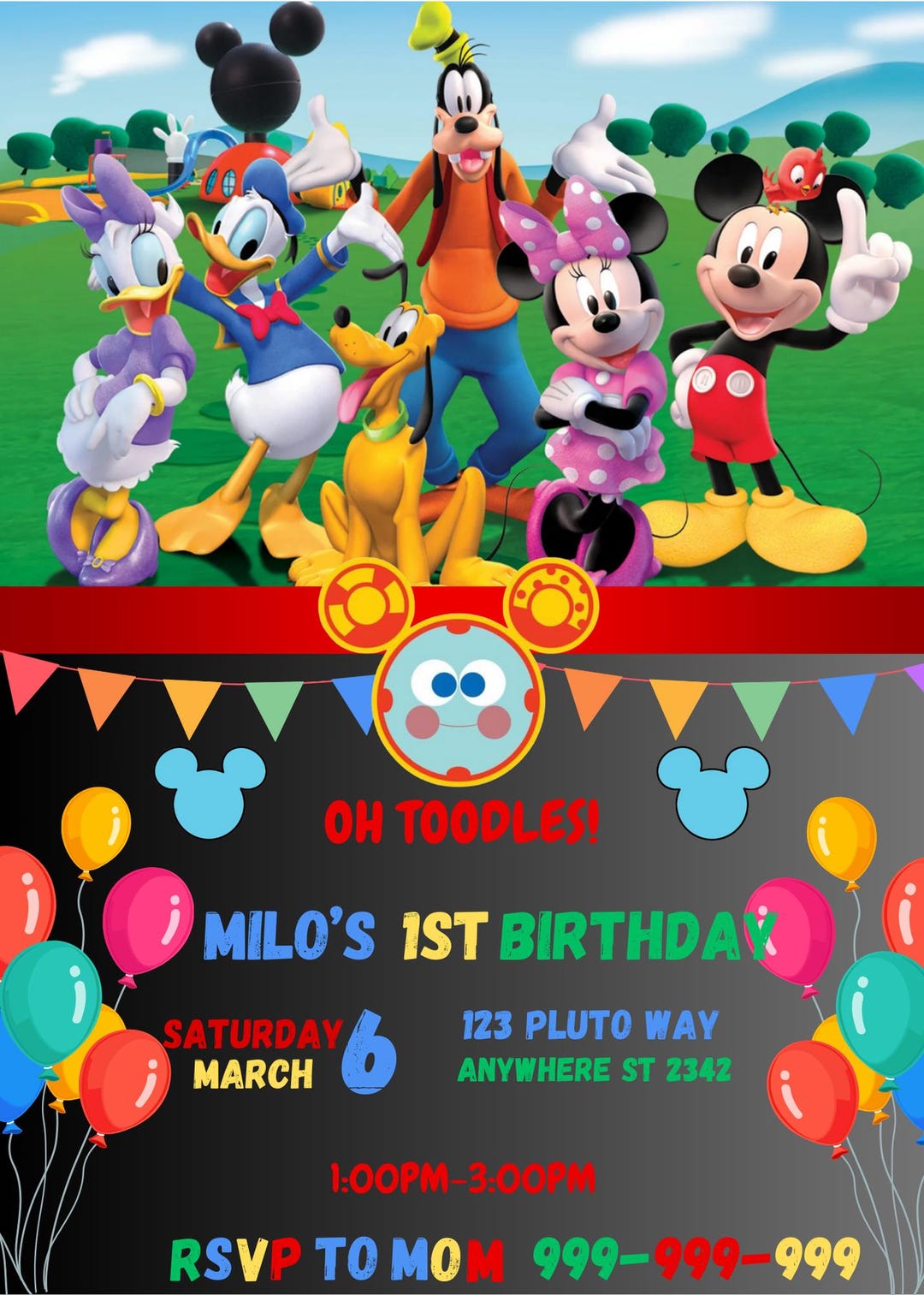 MICKEY MOUSE CLUBHOUSE Birthday Invitation - Etsy UK