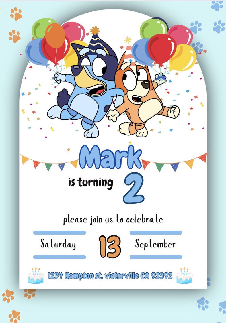Bluey Kids Invitation Template , CANVA Template - Etsy