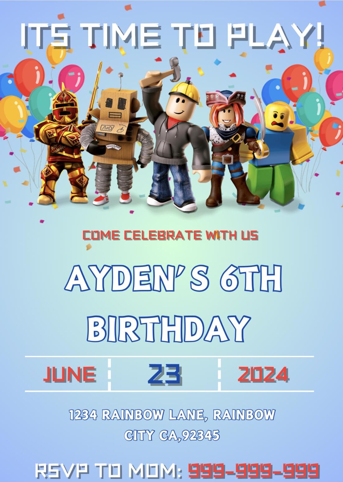 ROBLOX Invitation Template - Etsy