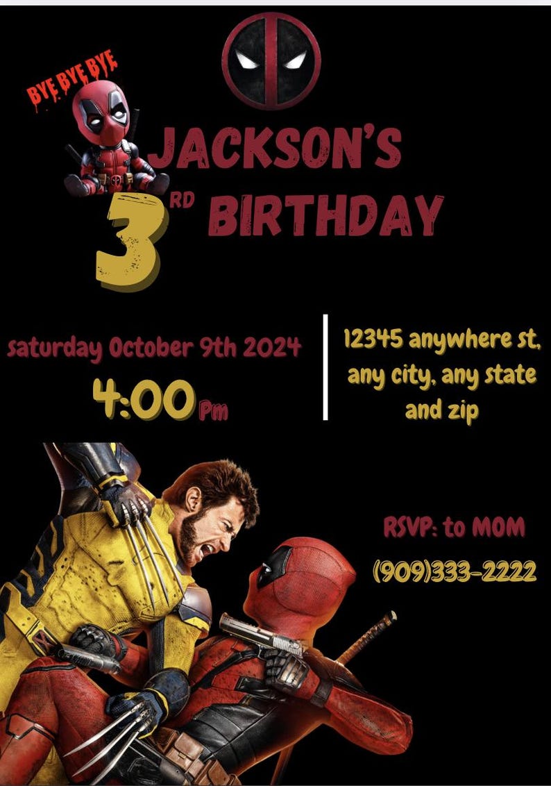 Deadpool Birthday Invitation - Etsy
