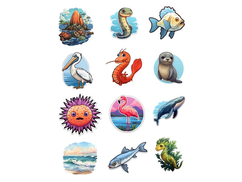 60 Ocean Themed Stickers, Kids Stickers, Animal Stickers - Etsy