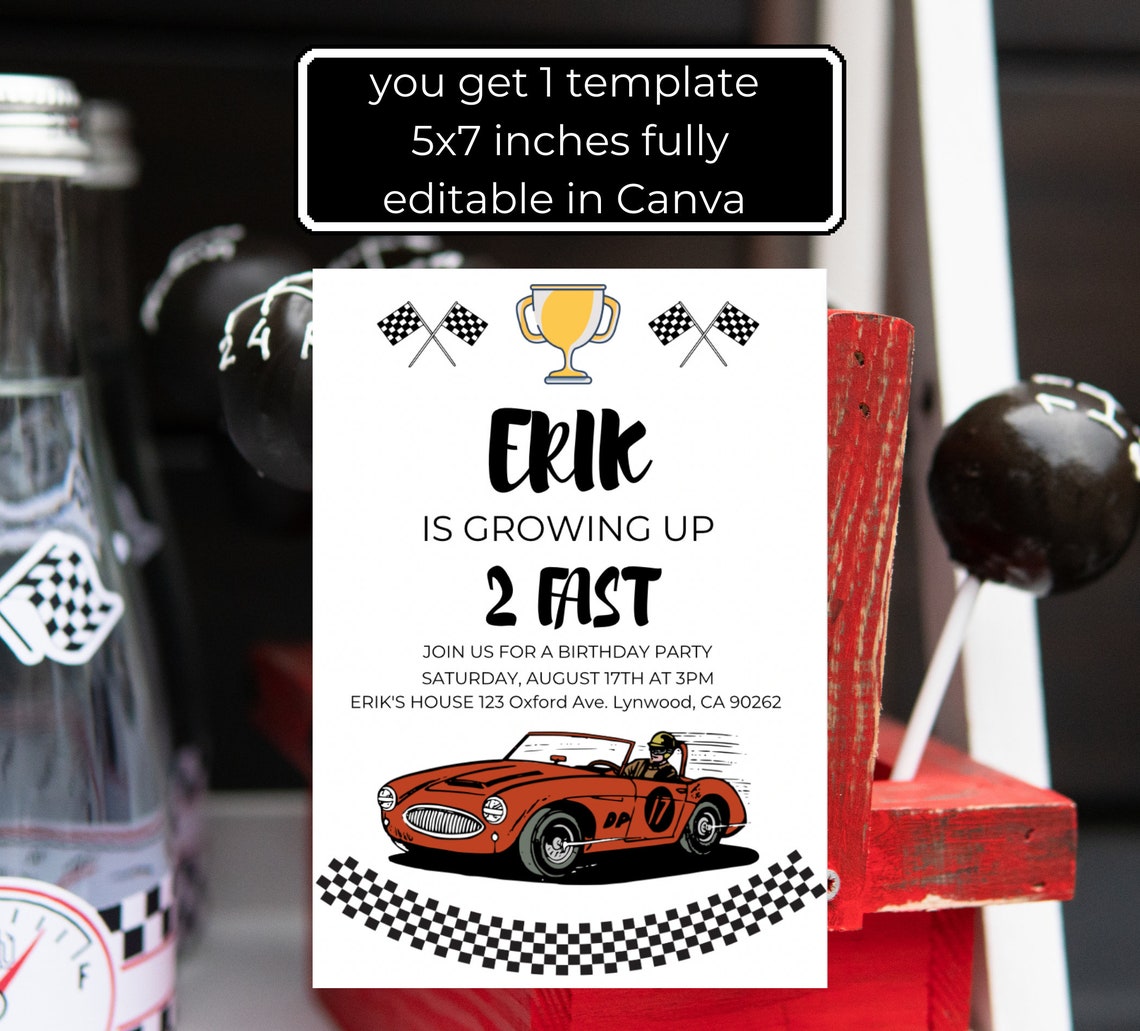 Editable Race Car Birthday Invitation Template Canva Boy - Etsy