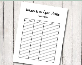 Real Estate Open House Sign in Sheet, Guest Sign in Sheet, Printable ...