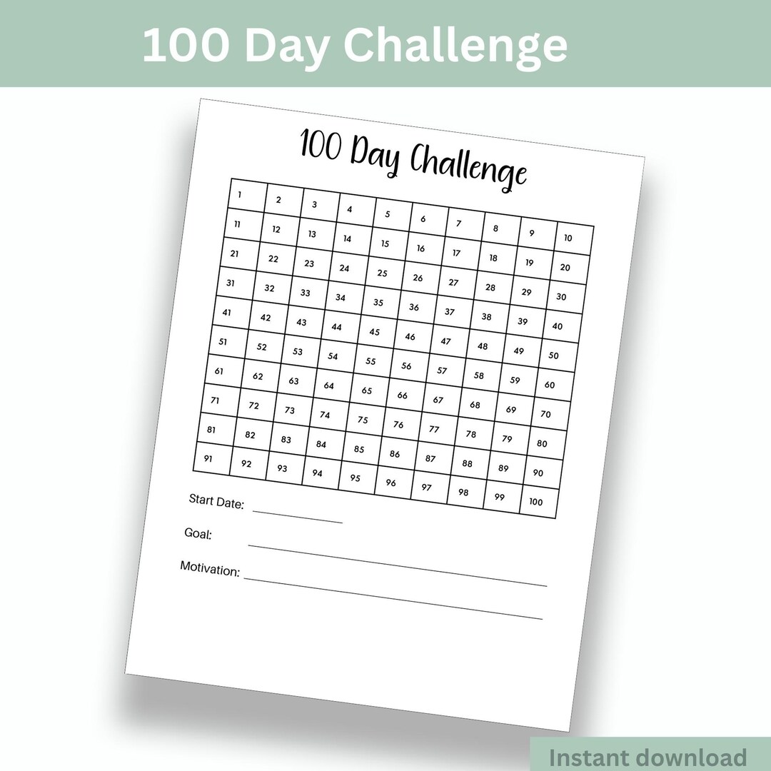 Printable 100 Day Challenge Habit Tracker Self Care Challenge Digital ...