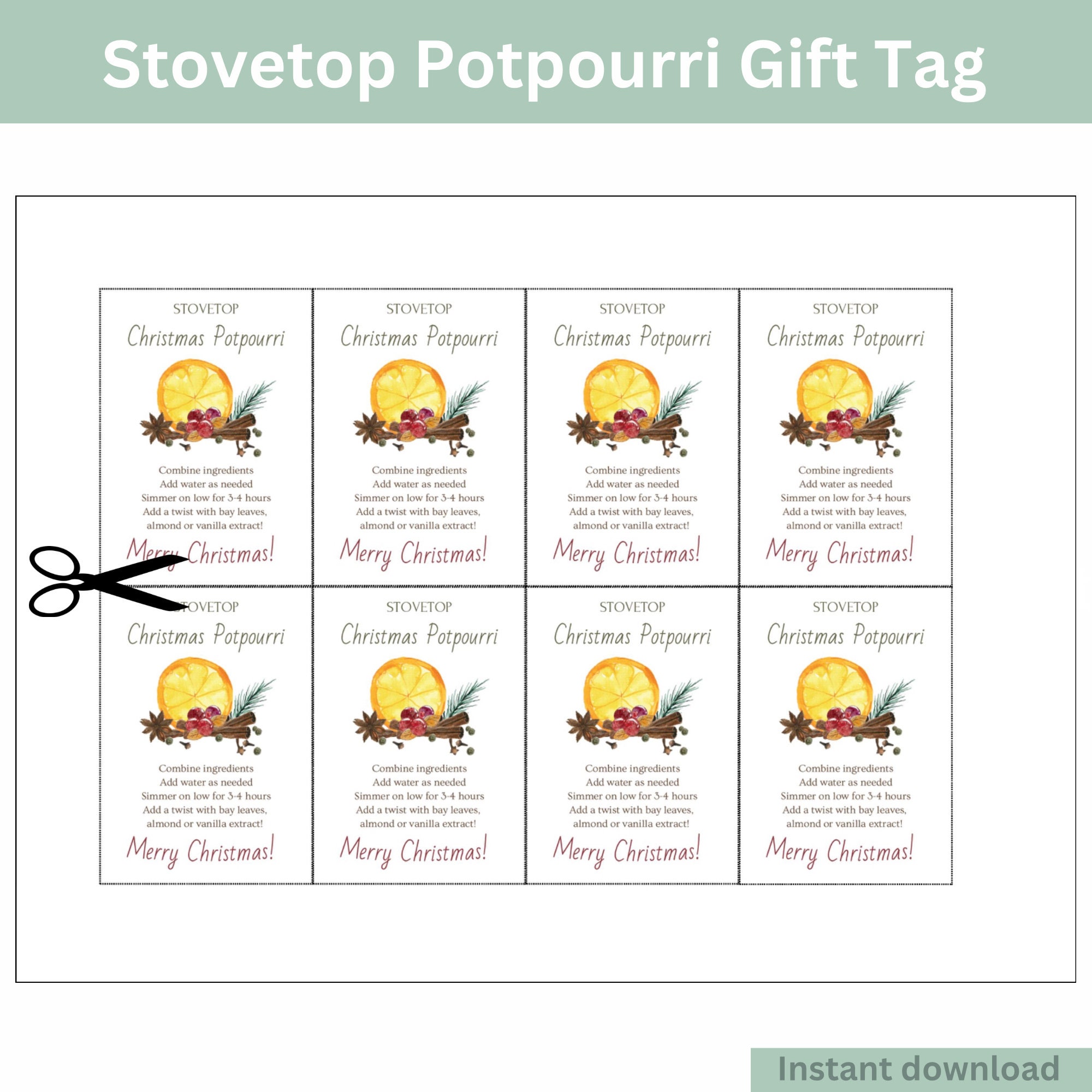 Stove Top Potpourri Christmas Gift Tag Teacher Gift Tag Neighbour ...