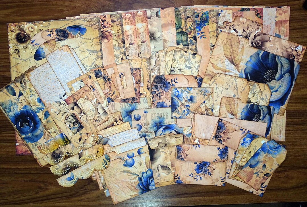 Digital - Blue Floral Digital Kit - Etsy