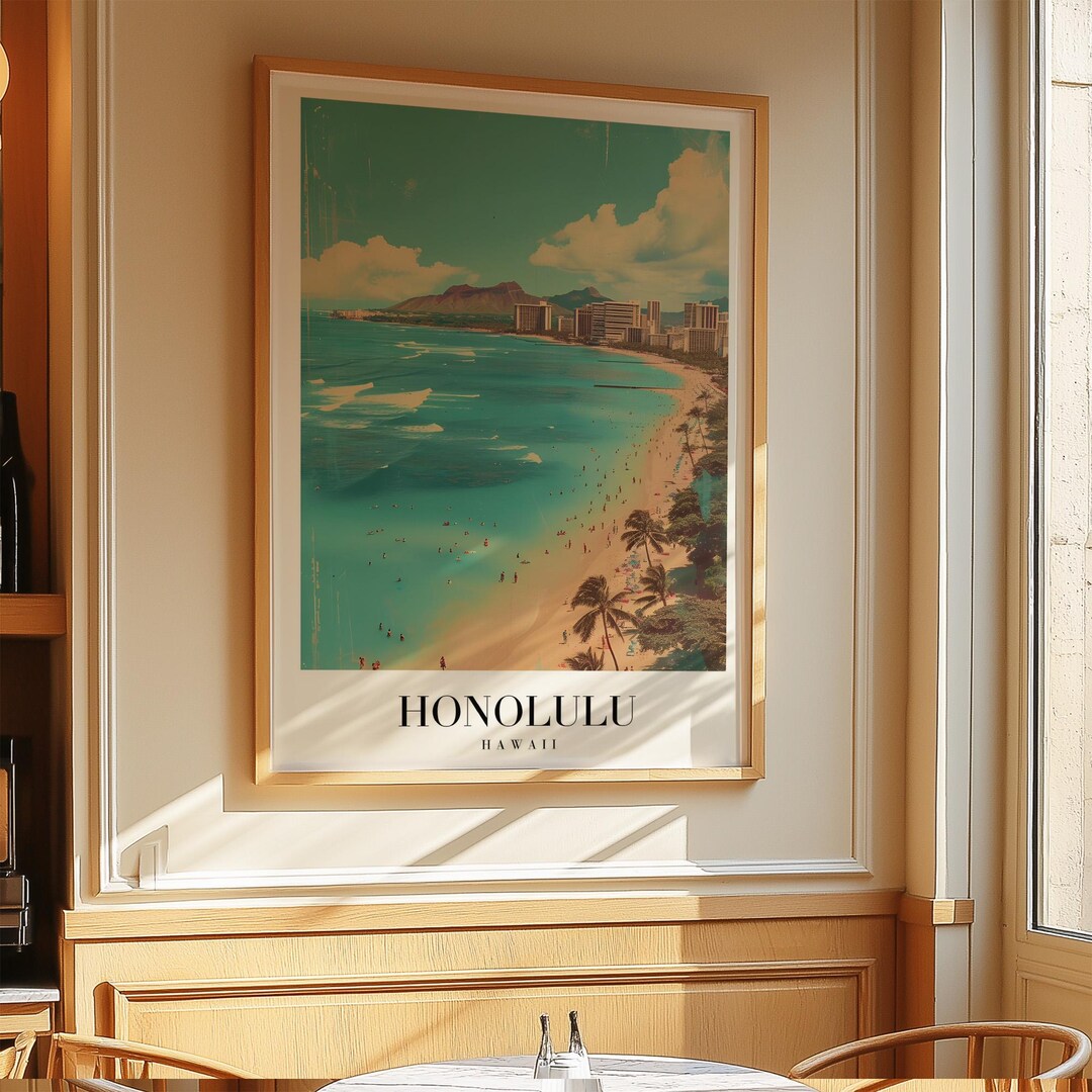 Honolulu Travel Poster, Honolulu Travel Print, Travel Wall Art, Vintage ...
