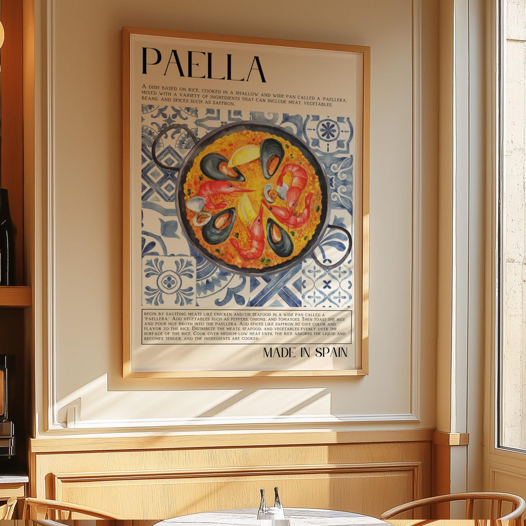 Paella Poster, Paella Print, Kitchen Wall Art, Cafe Poster, Retro Food ...