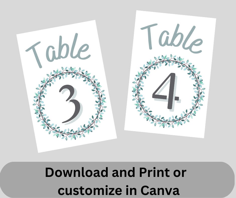 Wedding Table Numbers Printable. Ready to Download and Print. Can Be ...