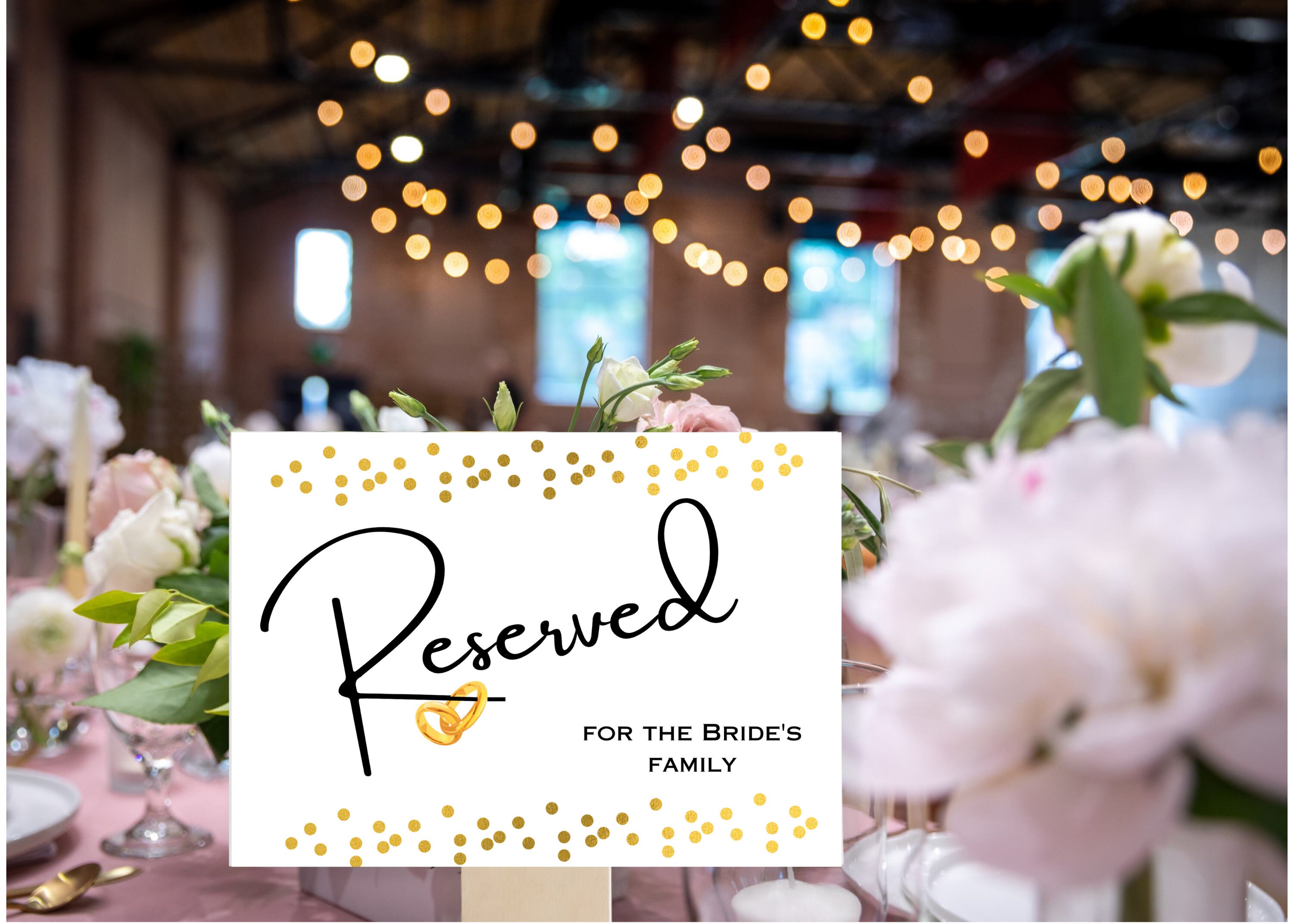Printable Wedding Reserved Sign - Gold Wedding Rings - 3 Sizes Included ...