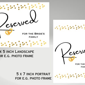 Printable Wedding Reserved Sign - Gold Wedding Rings - 3 Sizes Included ...